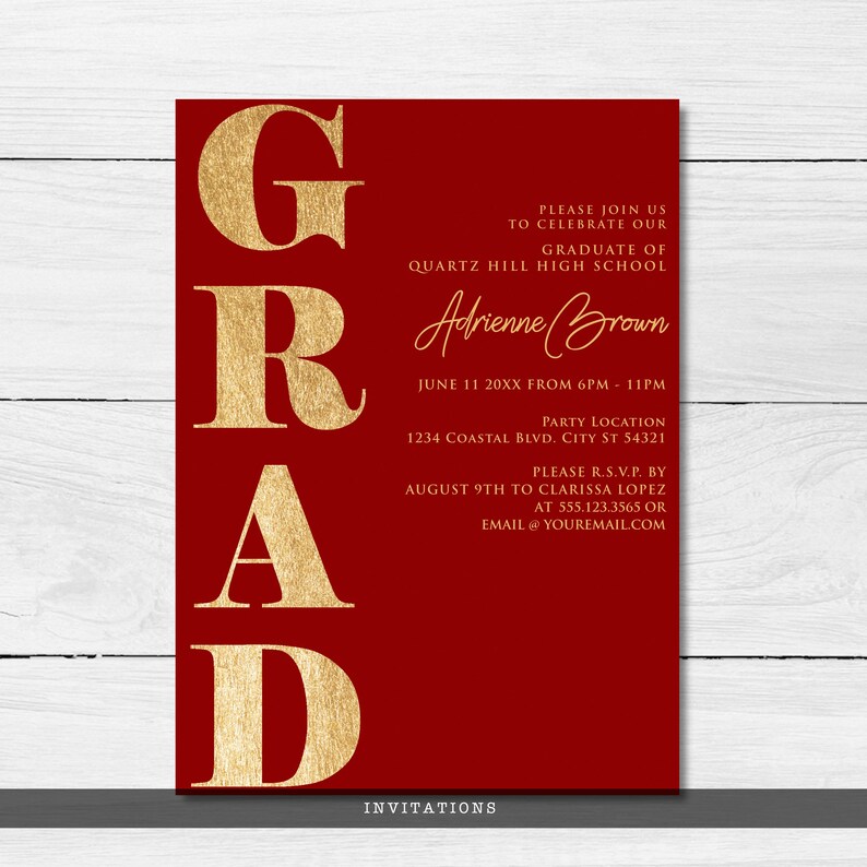 Red and Gold Graduation Invitations Graduation Announcements - Etsy