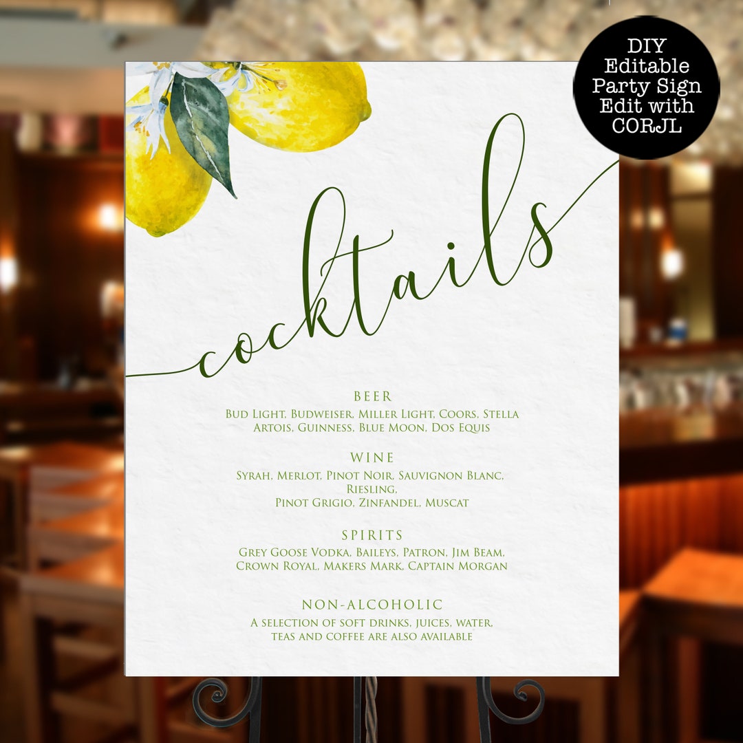 Lemon Drink Menu Sign, Lemonade Stand Signs, Lemon Menu Template ...