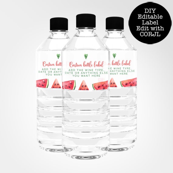 Watermelon Water bottle Labels, Printable Drink Labels, Custom Water ...