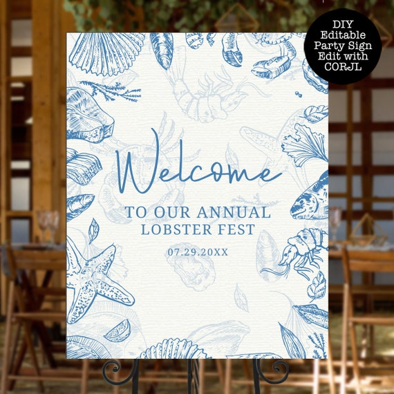 Beach Welcome Sign, Seafood Signs, Ocean Welcome Template, Editable ...