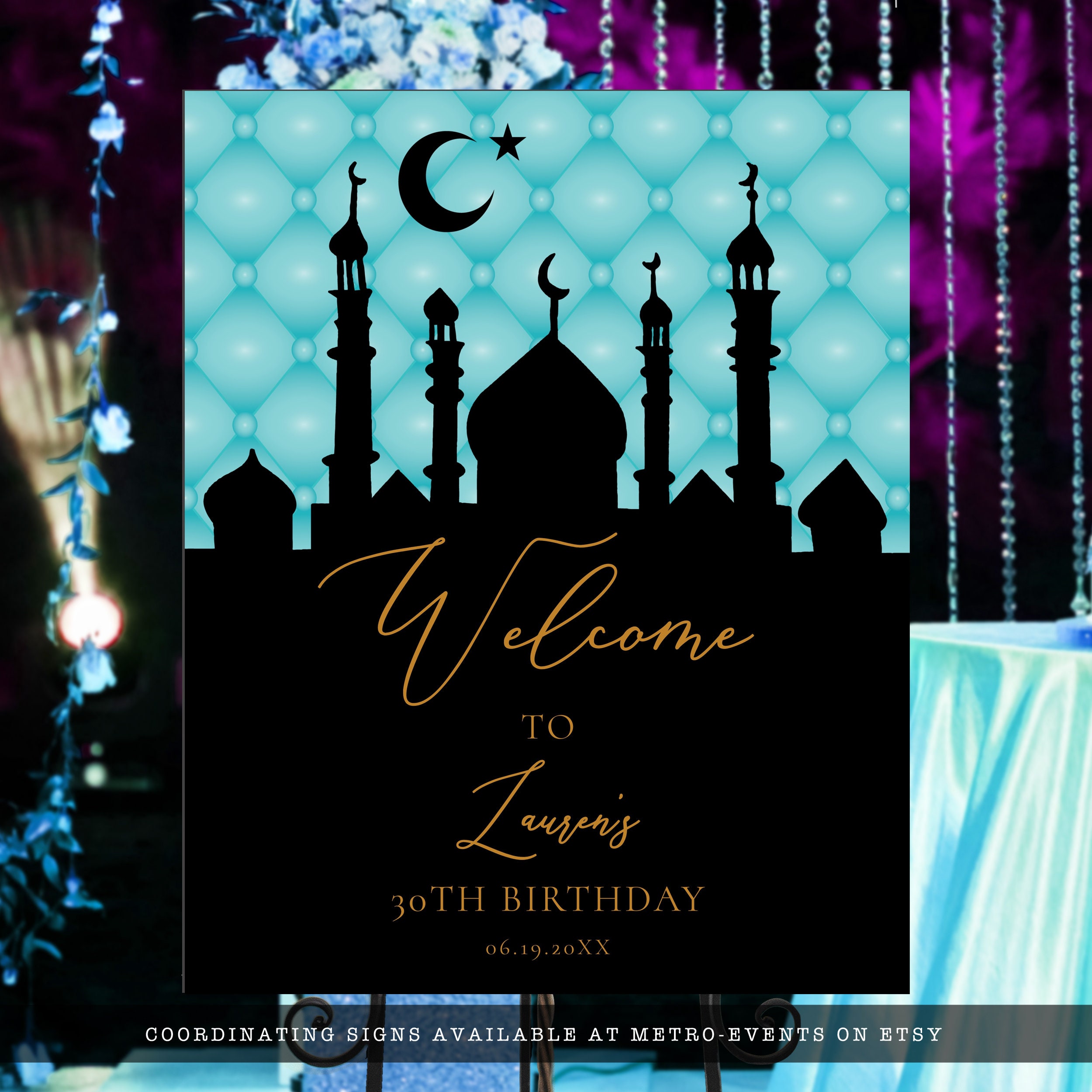 Teal Arabian Night Themed Party Invitations Printable | Etsy