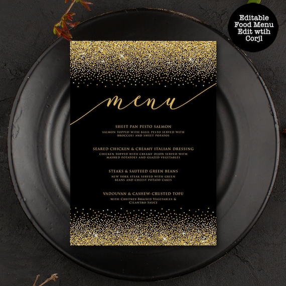 Gold Glitter Themed Food Menu, Elegant Dinner Menu, Food Menu, Dinner ...