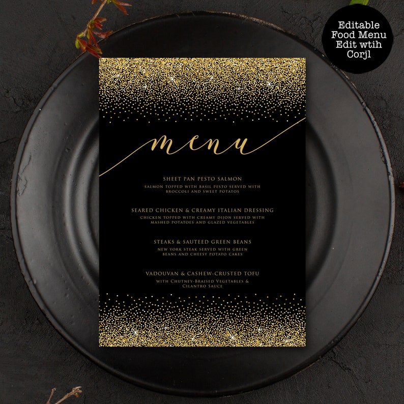 Gold Glitter Themed Food Menu Elegant Dinner Menu Food Menu - Etsy