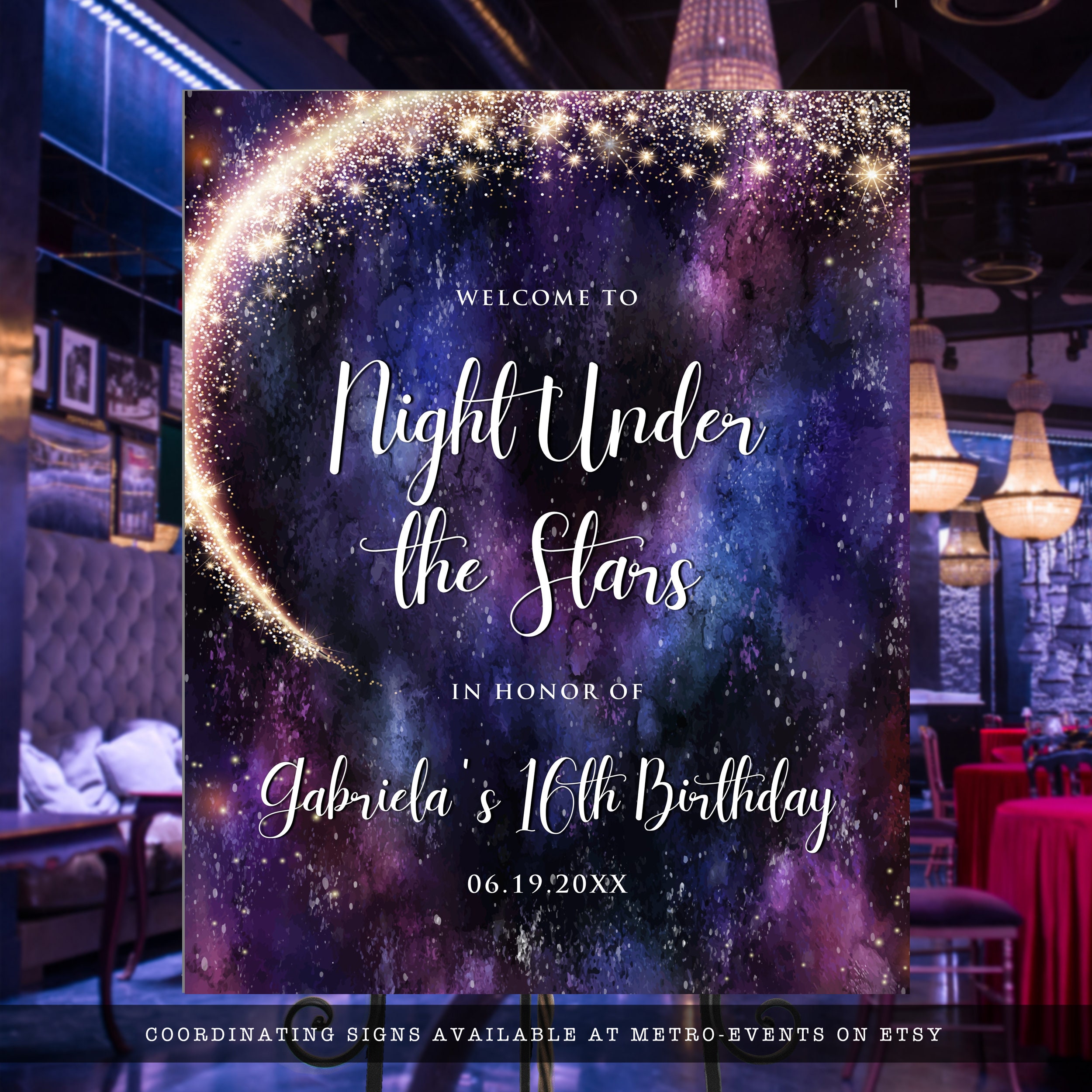 Galaxy Dinner Menu: Starry Night Sky Design (corjl Template) - Etsy