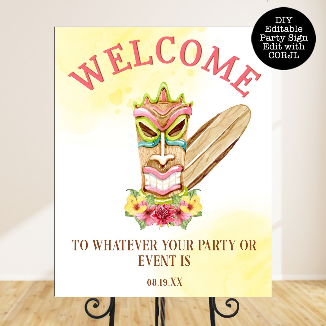 Tiki Printable Signs Editable Welcome Signs Custom Summer - Etsy