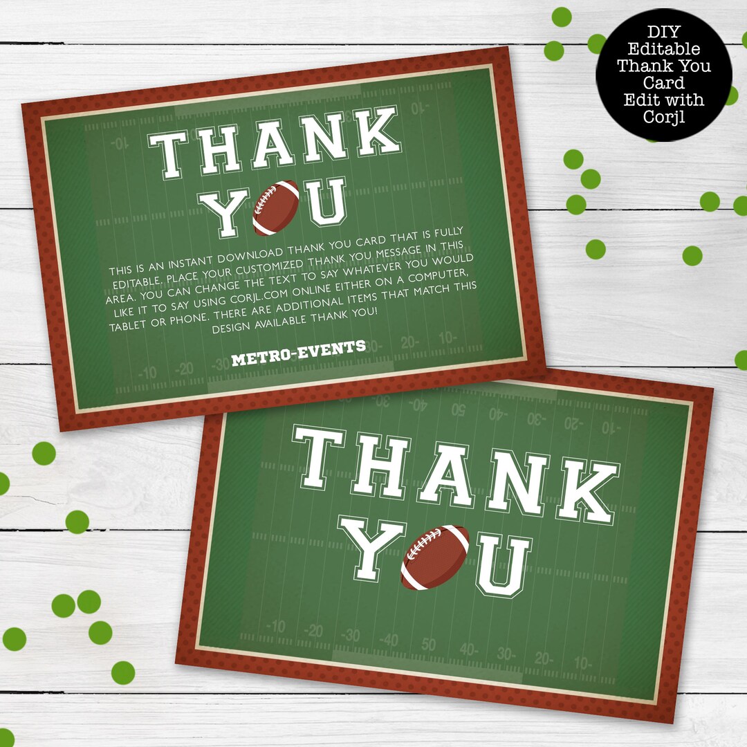 Football Thank You Cards, Sports Thank You Notes, American Football ...
