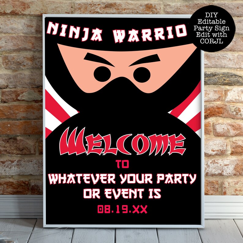Ninja Welcome Signs, Editable Party Sign, Printable Welcome Sign ...