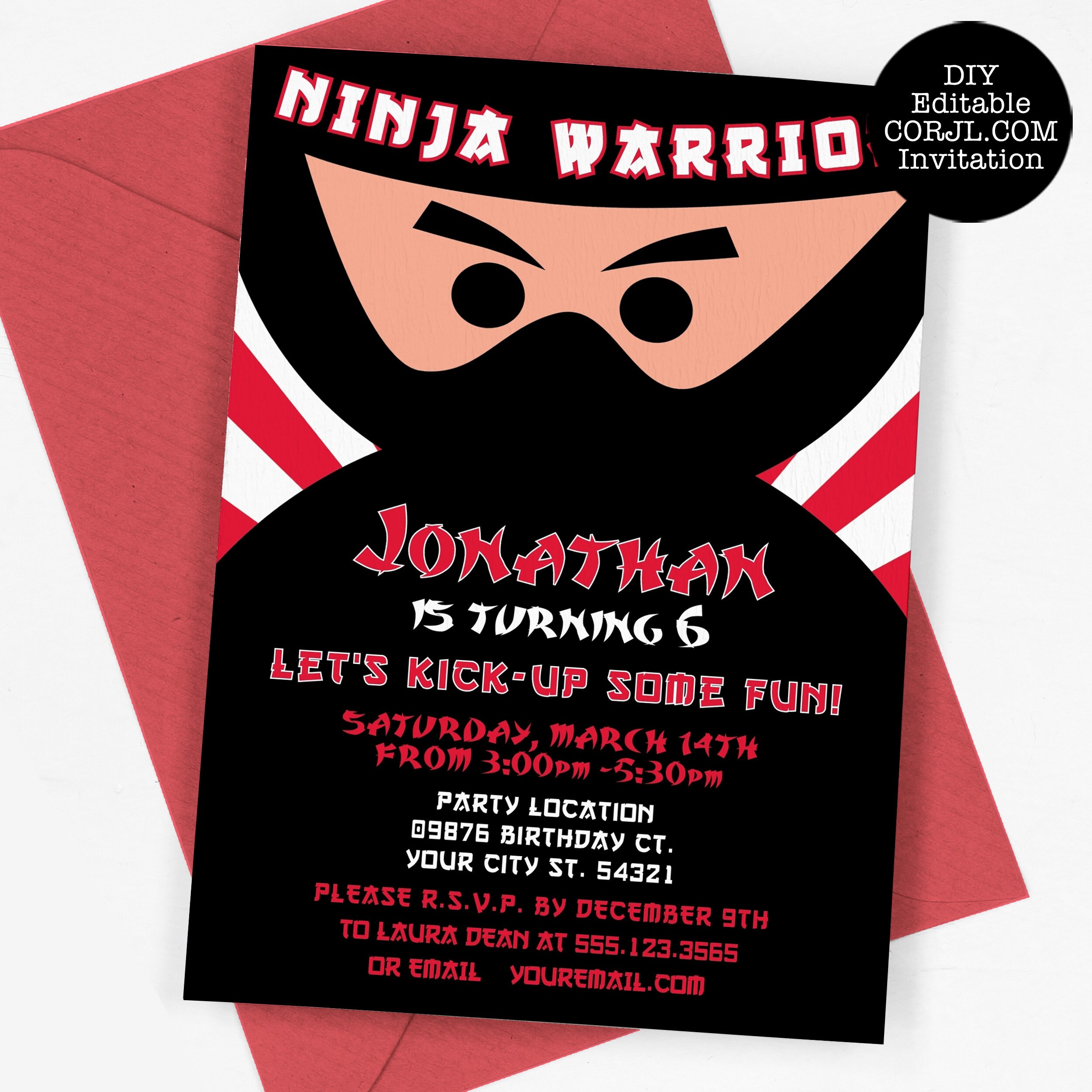 Paper Invitations & Announcements Paper & Party Supplies Ninja Birthday ...