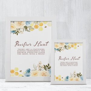 Pacifier Hunt Sign, Blue and Yellow Floral Bee Sign, Instant Download ...