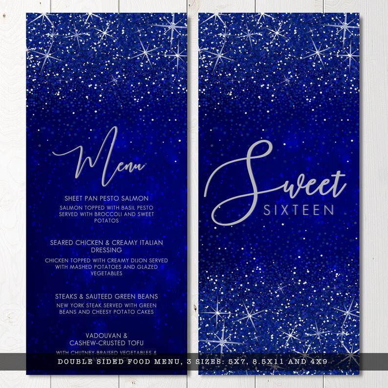 Royal Blue Glitter Dinner Menu: Editable Template (instant Download) - Etsy