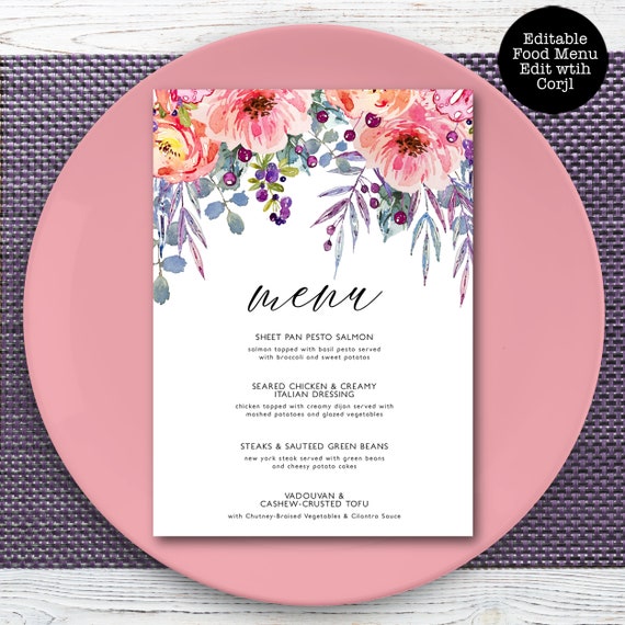 Bright Floral Food Menu, Floral Dinner Menu, Food Menu, Dinner Menu ...