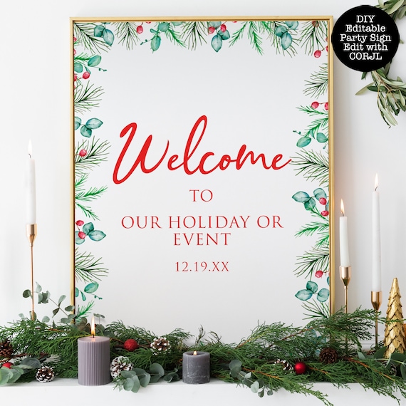 Christmas Rustic Pine Welcome Signs, Printable Welcome Sign, Corjl ...