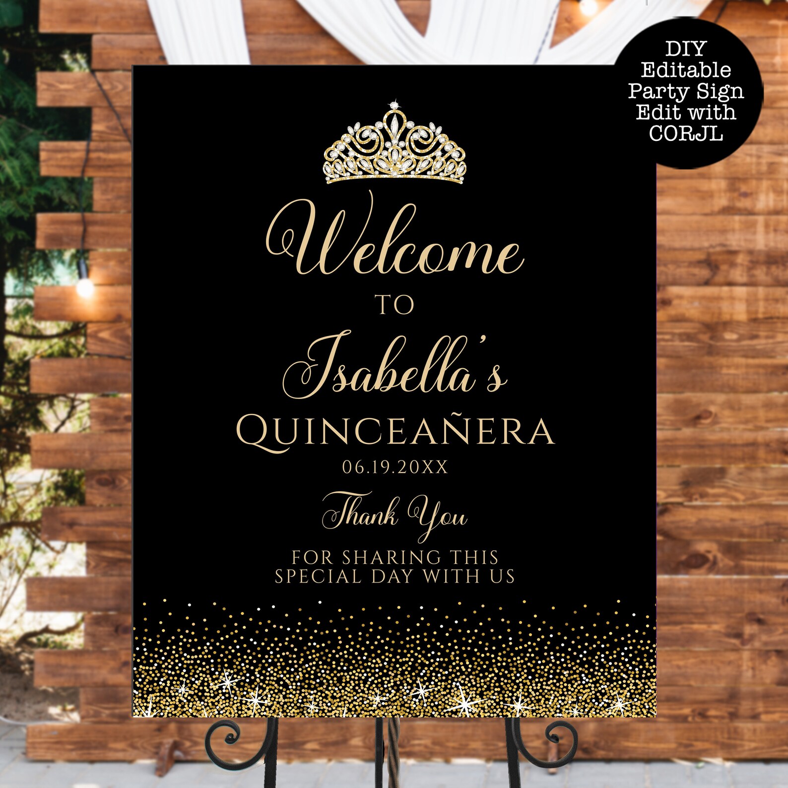 Black and Gold Glitter Welcome Sign Quinceanera Sign Sweet - Etsy