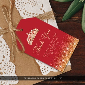 Red and Gold Glitter Favor Tags, Red Glitter Tags, Gold Glitter Favor ...