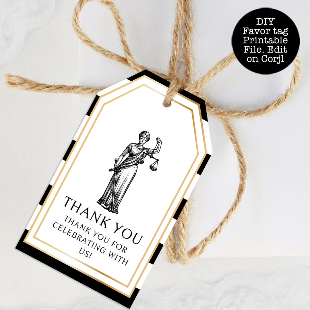 Judge Themed Favor Tags, White and Black Favor Tag, Printable Thank You ...