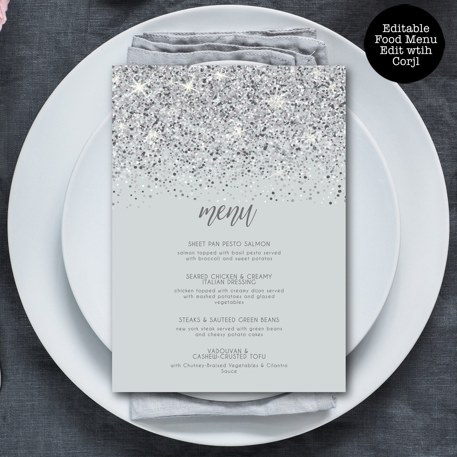 Silver Glitter Food Menu Custom Menu Silver Glitter Menu - Etsy Canada
