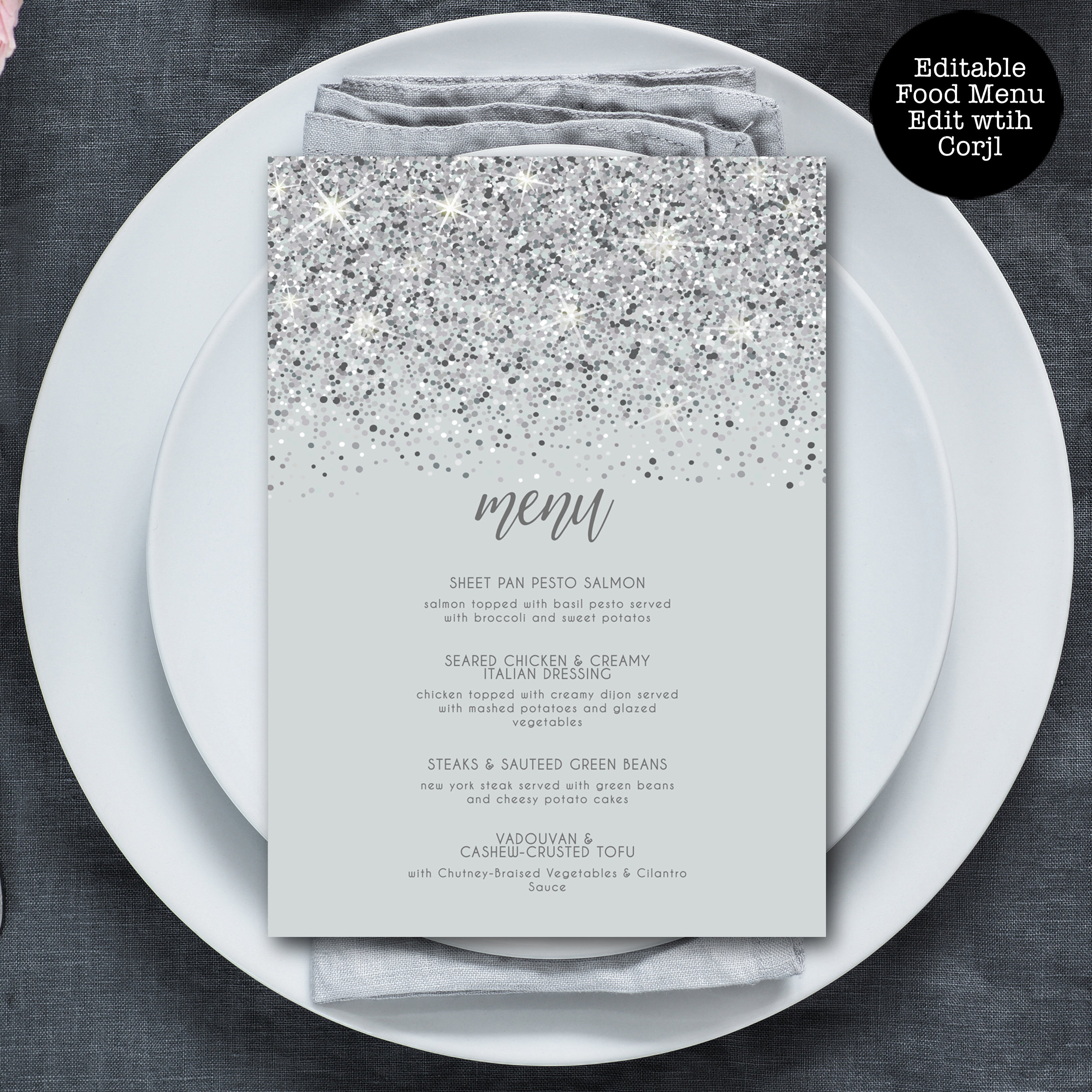 Silver Glitter Food Menu Custom Menu Silver Glitter Menu - Etsy Canada