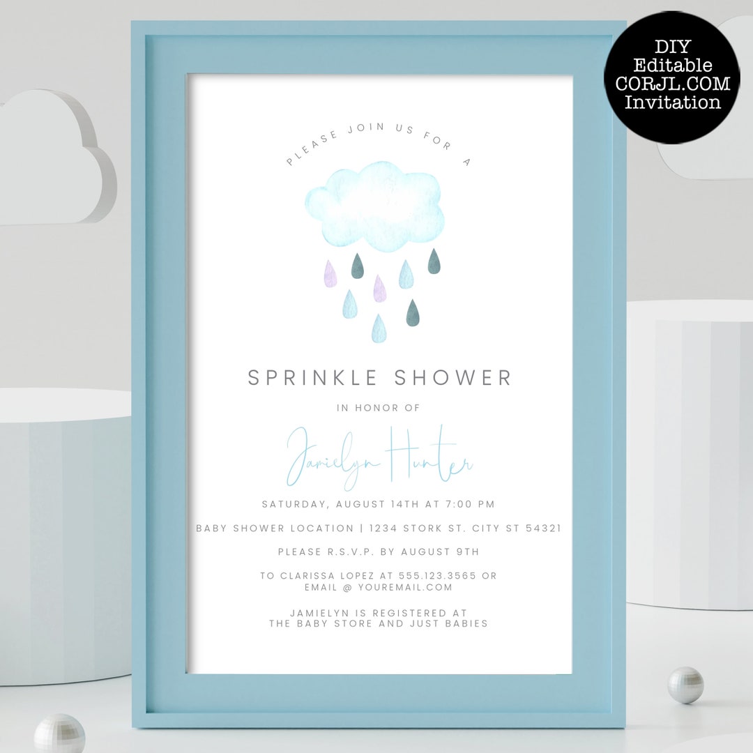 Rain Cloud Baby Shower Invitation: Sprinkle Shower, Country Theme ...