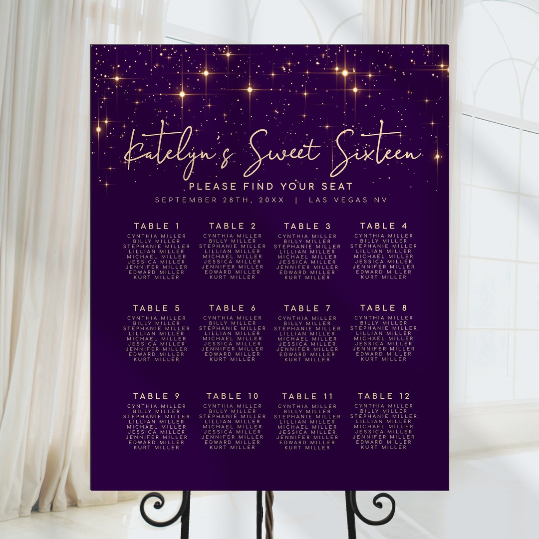 Dark Purple Custom Seating Chart, Printable Seating Chart Sign, Wedding ...