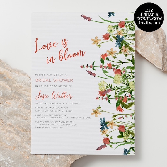 Bridal Shower Invitation, Love is in Bloom Invitation, Wildflower ...