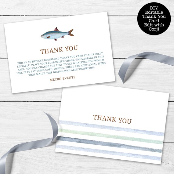 Blue Fish Thank You Cards, Blue and White Thank You Notes, Fishing ...