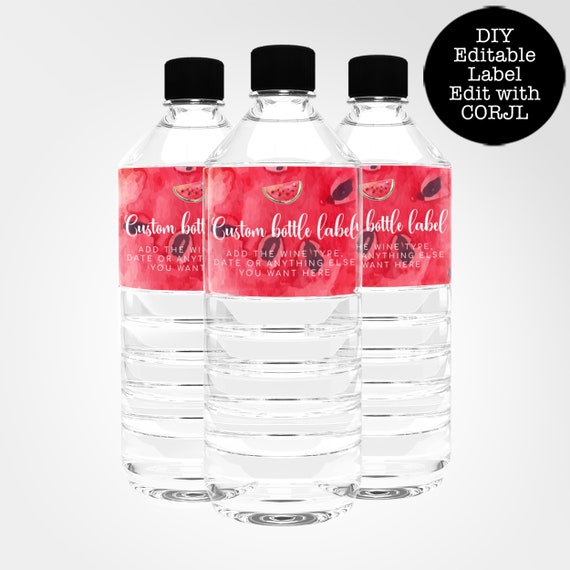 Custom Water Labels, Watermelon Water bottle Labels, Printable Drink ...