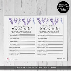 Purple Lavender Bridal Shower Game, How Well Do You Know the Bride ...
