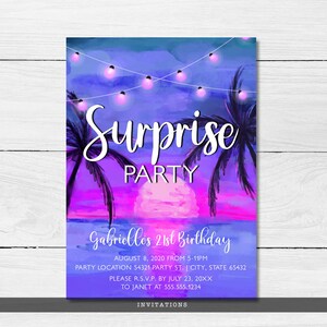 Beautiful Sunset Party Invitation, Beach Party Invitations, Printable ...