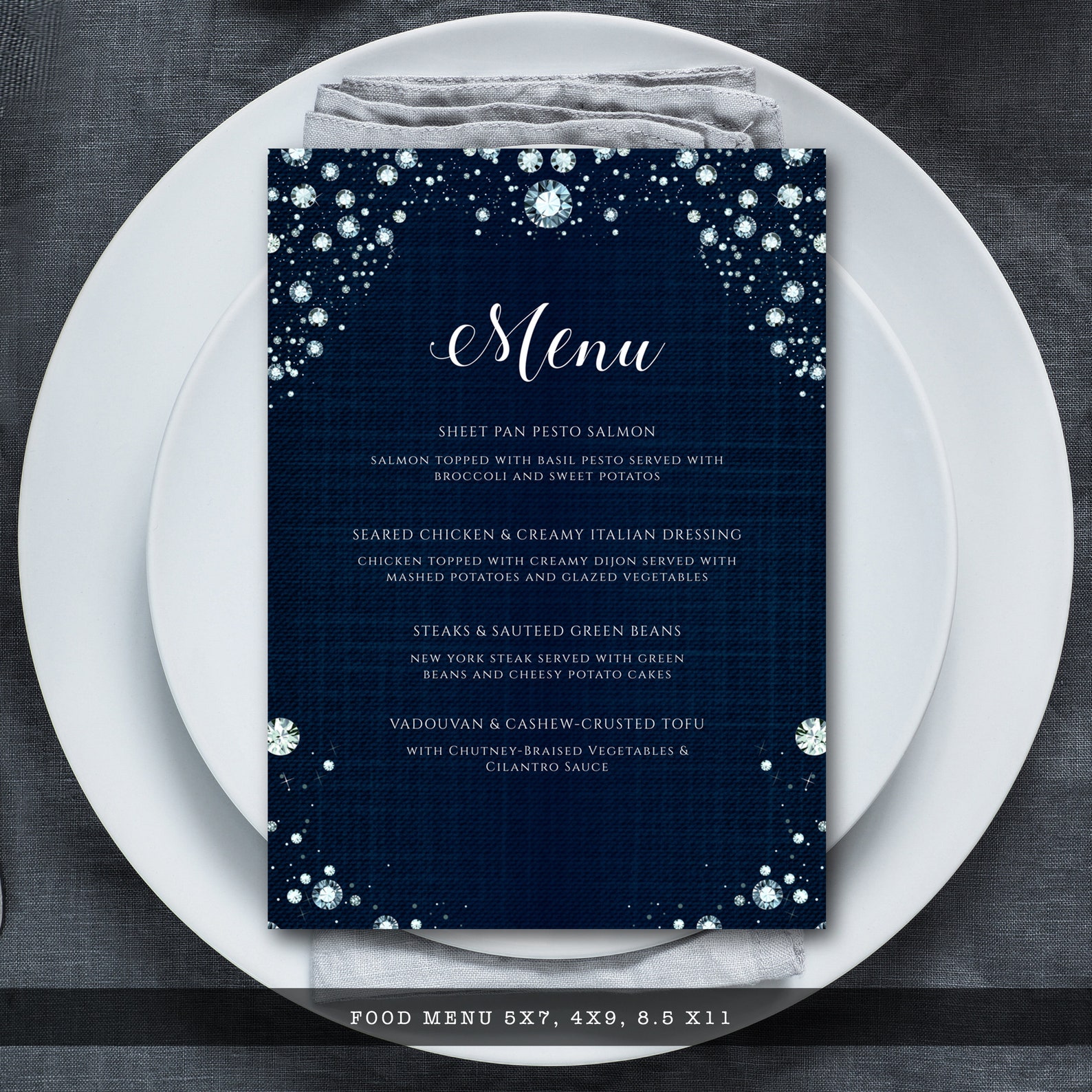 Denim and Diamond Food Menu, Diamond Themed Menu, Custom Dinner Menu ...