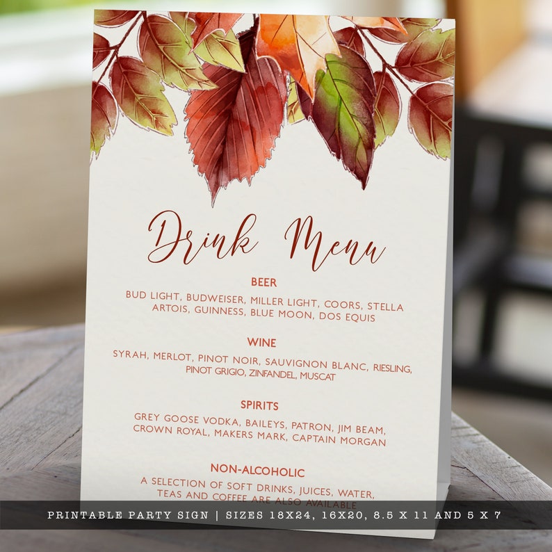 Fall Leaves Drink Menu Signs Friendsgiving Signs Drink Menu - Etsy