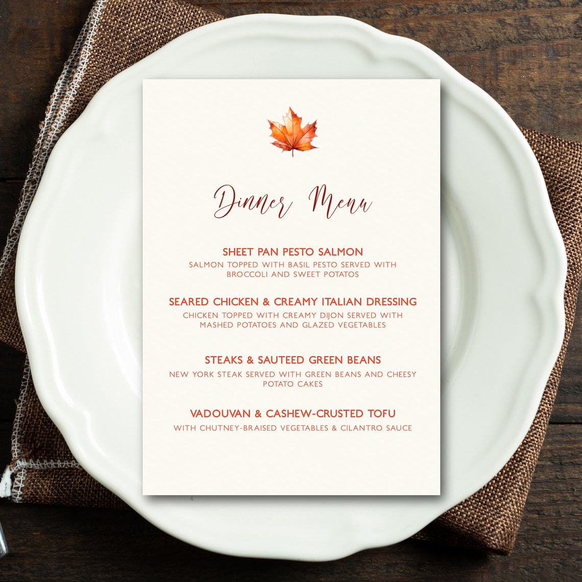 Fall Leaves Menu Dinner Party Menu Thanksgiving Menu Food | Etsy