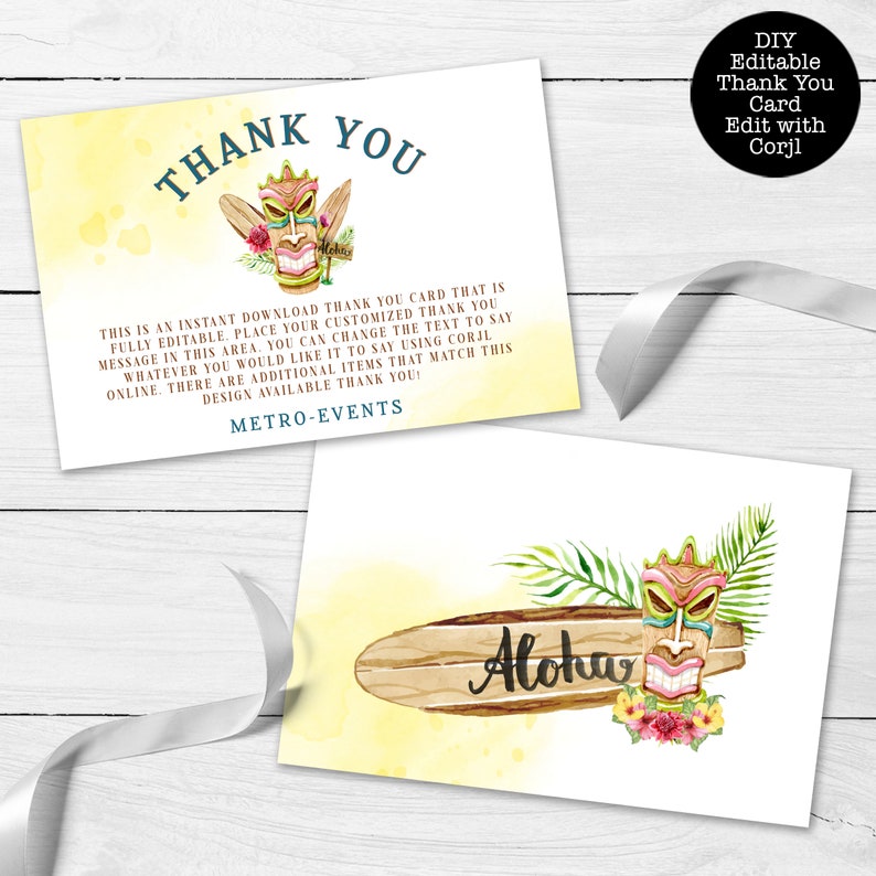 Editable Thank You Card Topical Tiki Thank You Note Instant - Etsy