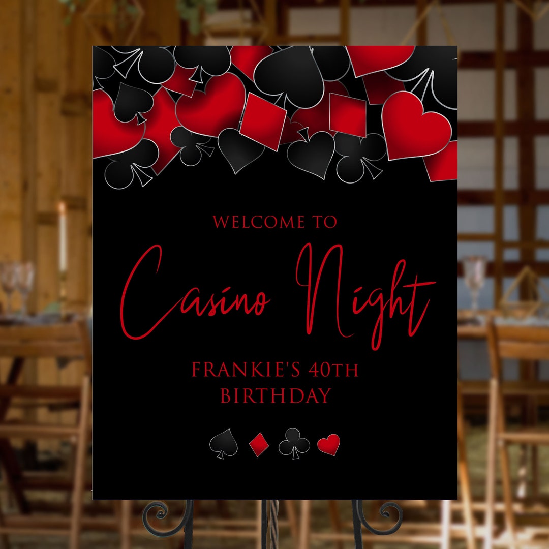 Casino Night Welcome Sign: Red & Black Poker Party (instant Download ...