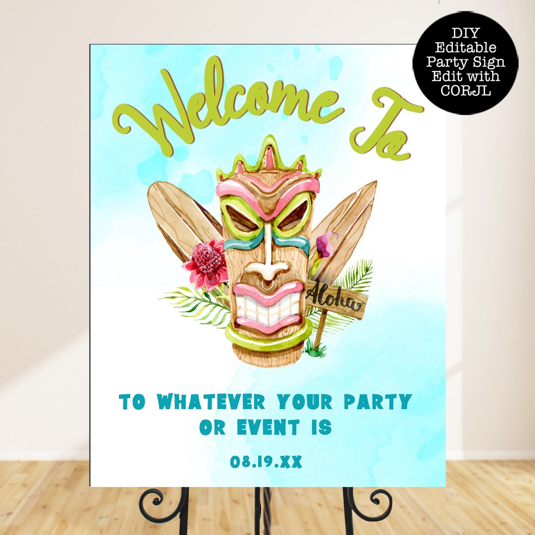 Tiki Party Welcome Sign, Tropical Welcome, Printable Template Tiki ...