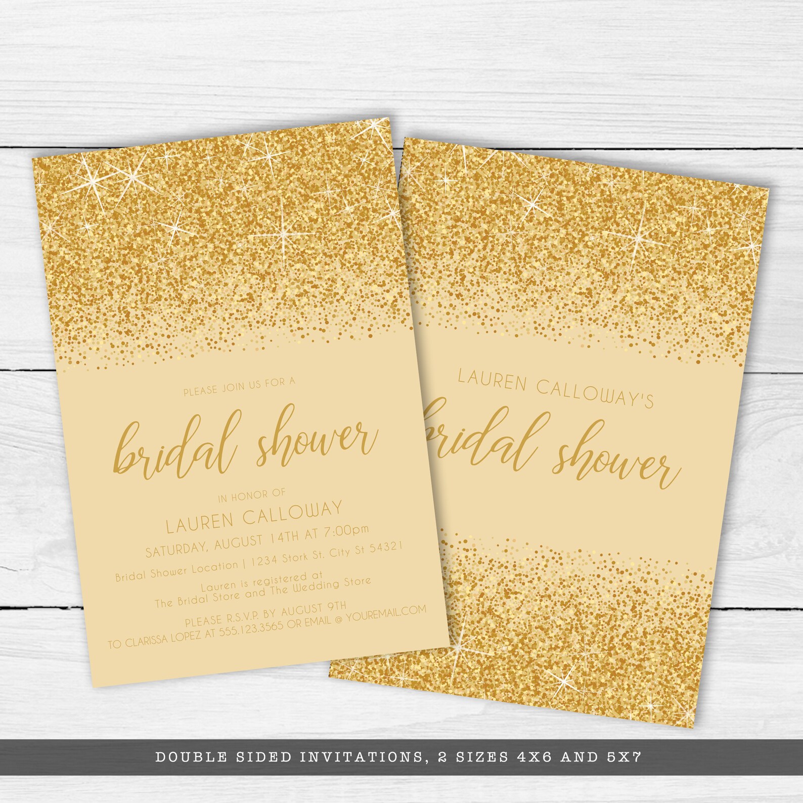 Gold Glitter Invitations, Gold Bridal Invitation, Gold Glitter ...