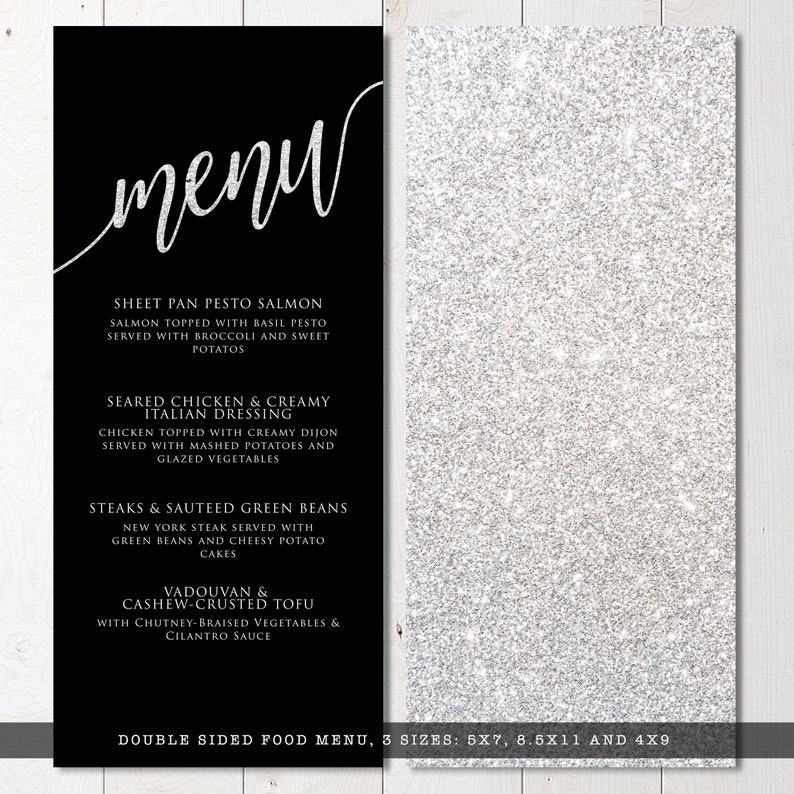 Printable Black and Silver Dinner Menu Custom Menu Elegant - Etsy