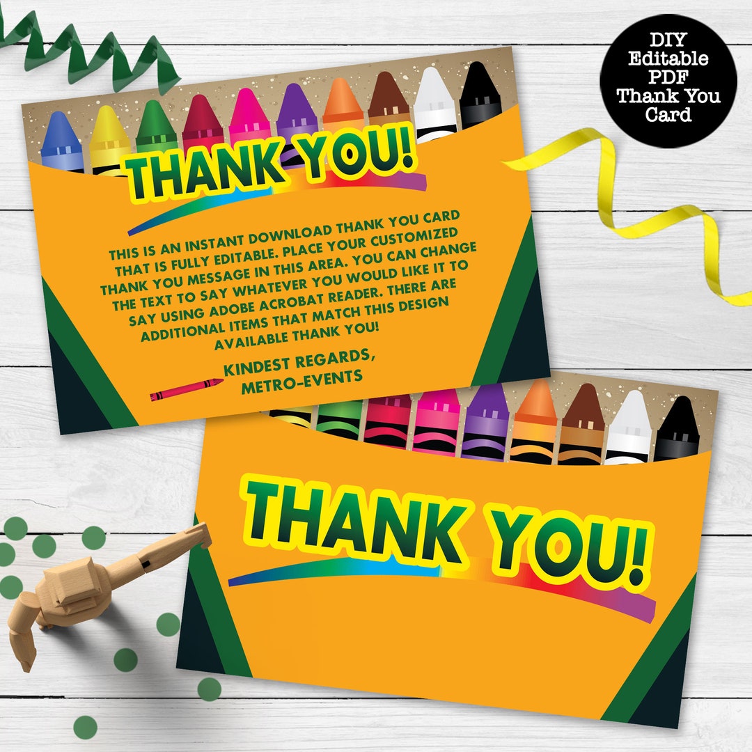 Crayon Thank You Cards, Digital Thank You Cards, Coloring Thank You ...