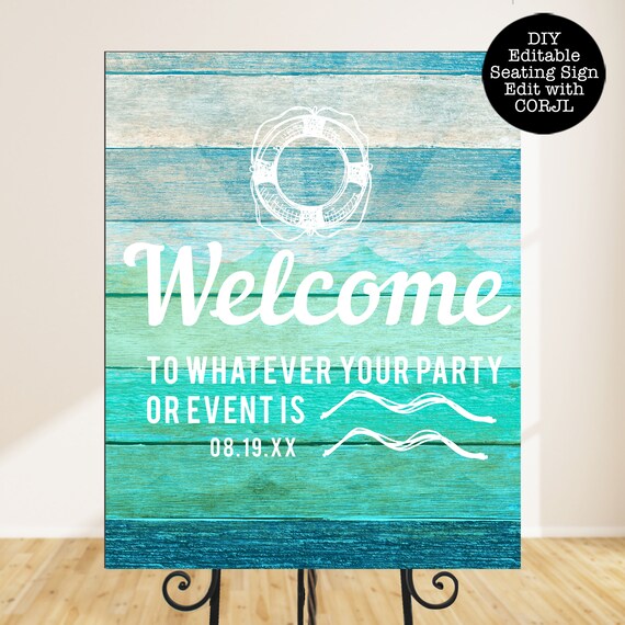 Pool Party Welcome Sign, Custom Beach Welcome Signs, Editable Surf ...