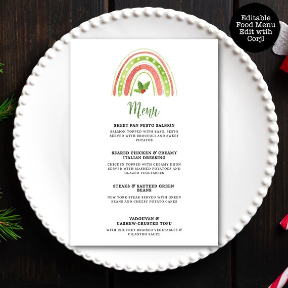 Christmas Holly Menu, Christmas Menu, Dinner Menu, Holiday Party Menu ...