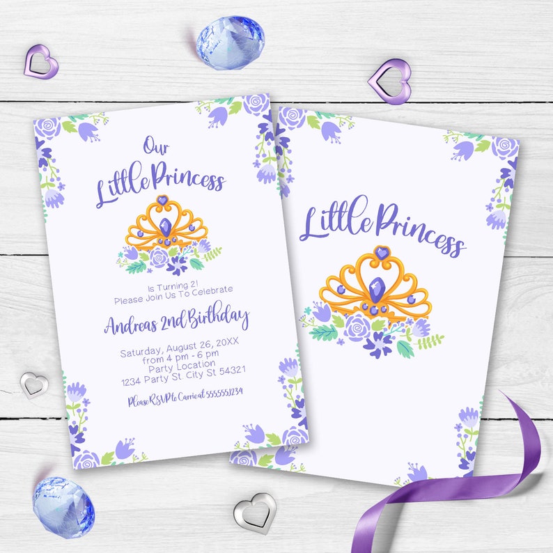Purple Princess Party Invitations Floral Princess Birthday | Etsy