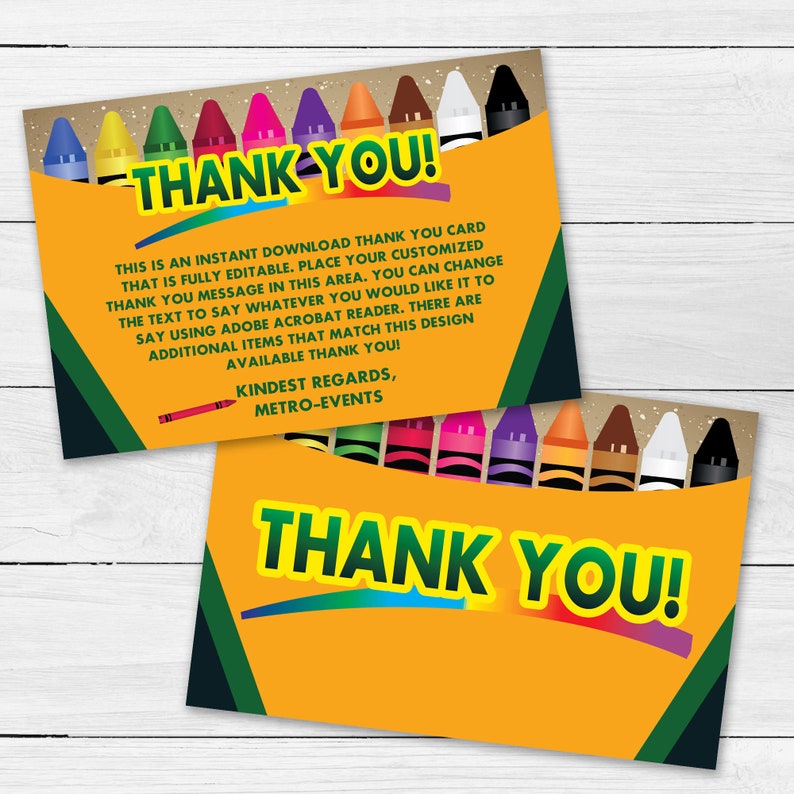 Crayon Thank You Cards Digital Thank You Cards Coloring - Etsy