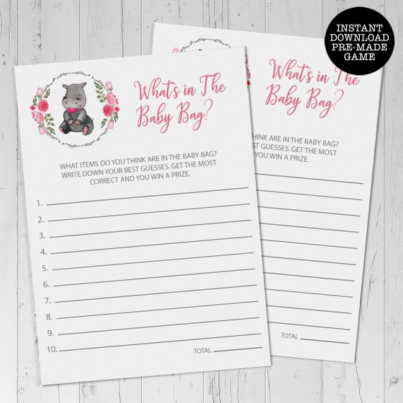 What's In The Bag Shower Game, Instant Download, Baby Shower Game ...