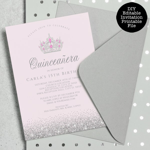 Pink and Silver Quinceanera Invitation - Etsy
