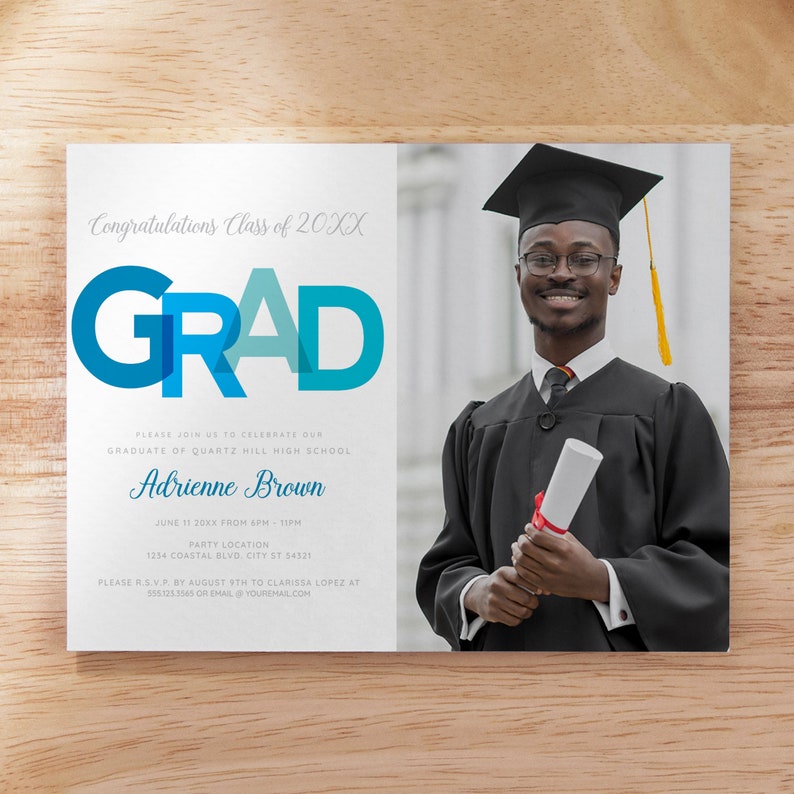 Editable Minimalist Blue Graduation Invitations Graduation - Etsy