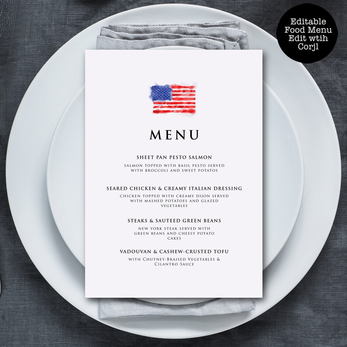 American Flag Food Menu Red and Blue Dinner Menu Food Menu - Etsy