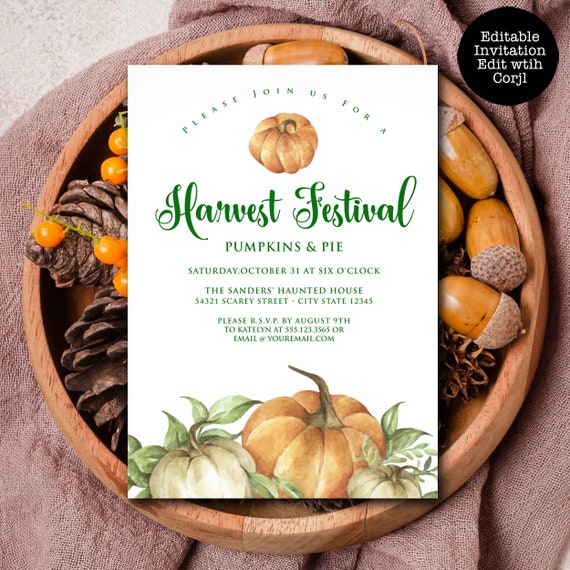Fall Festival Invitations, Editable Halloween Invitations, Fall Harvest ...