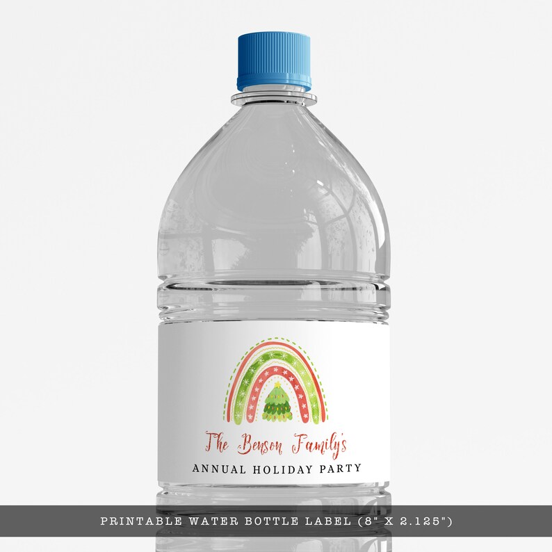 Editable Holiday Water Bottle Labels Christmas Rainbow - Etsy