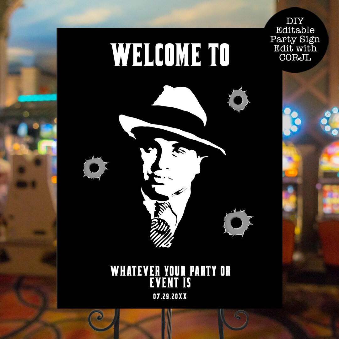Black and White Mobster Themed Welcome Signs, Gangster Party Welcome ...