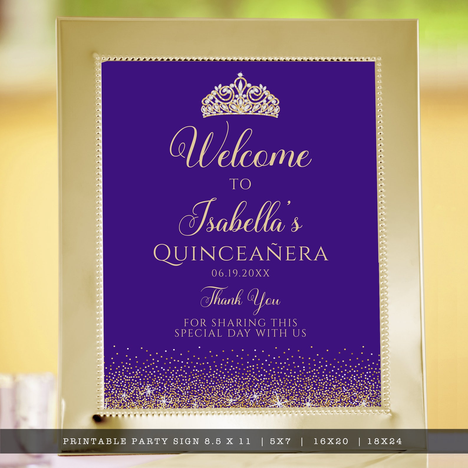 Purple and Gold Glitter Welcome Sign: Quinceanera, Sweet Sixteen (corjl ...