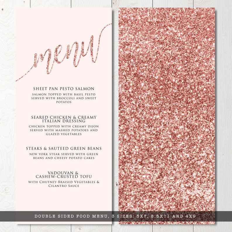 Blush Pink Glitter Dinner Menu Custom Menu Food Menu - Etsy